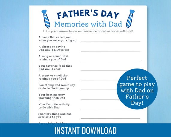 Memories with Dad Father's Day Game Father's Day | Etsy