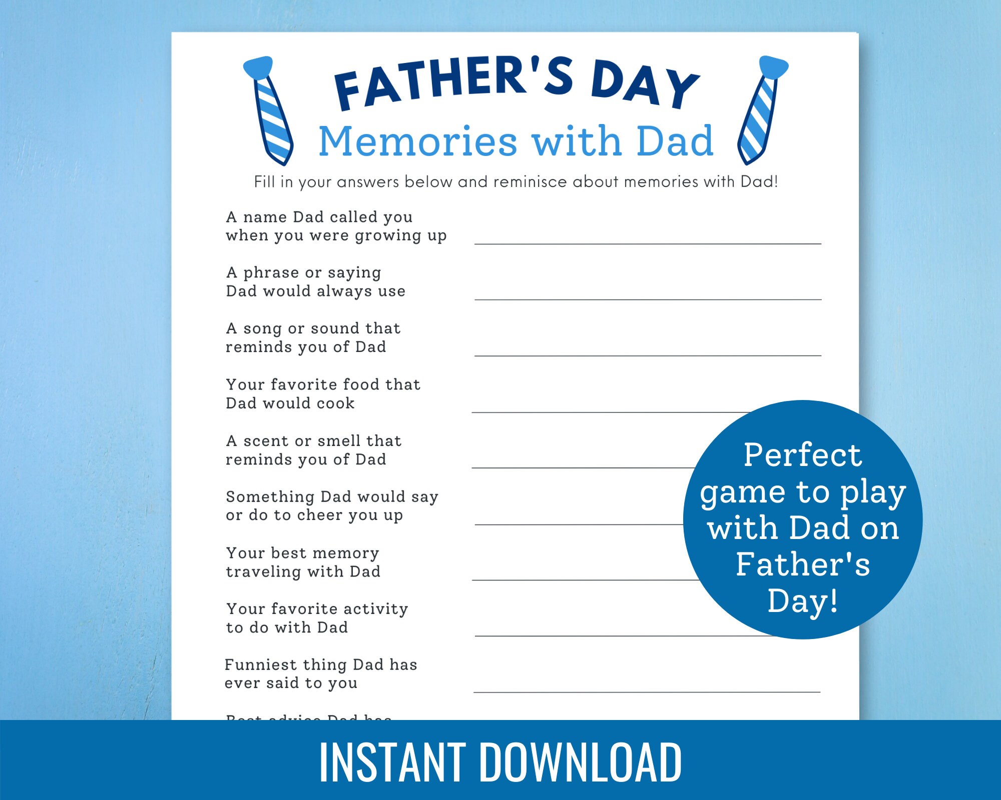 Memories With Dad Father's Day Game Father's Day - Etsy