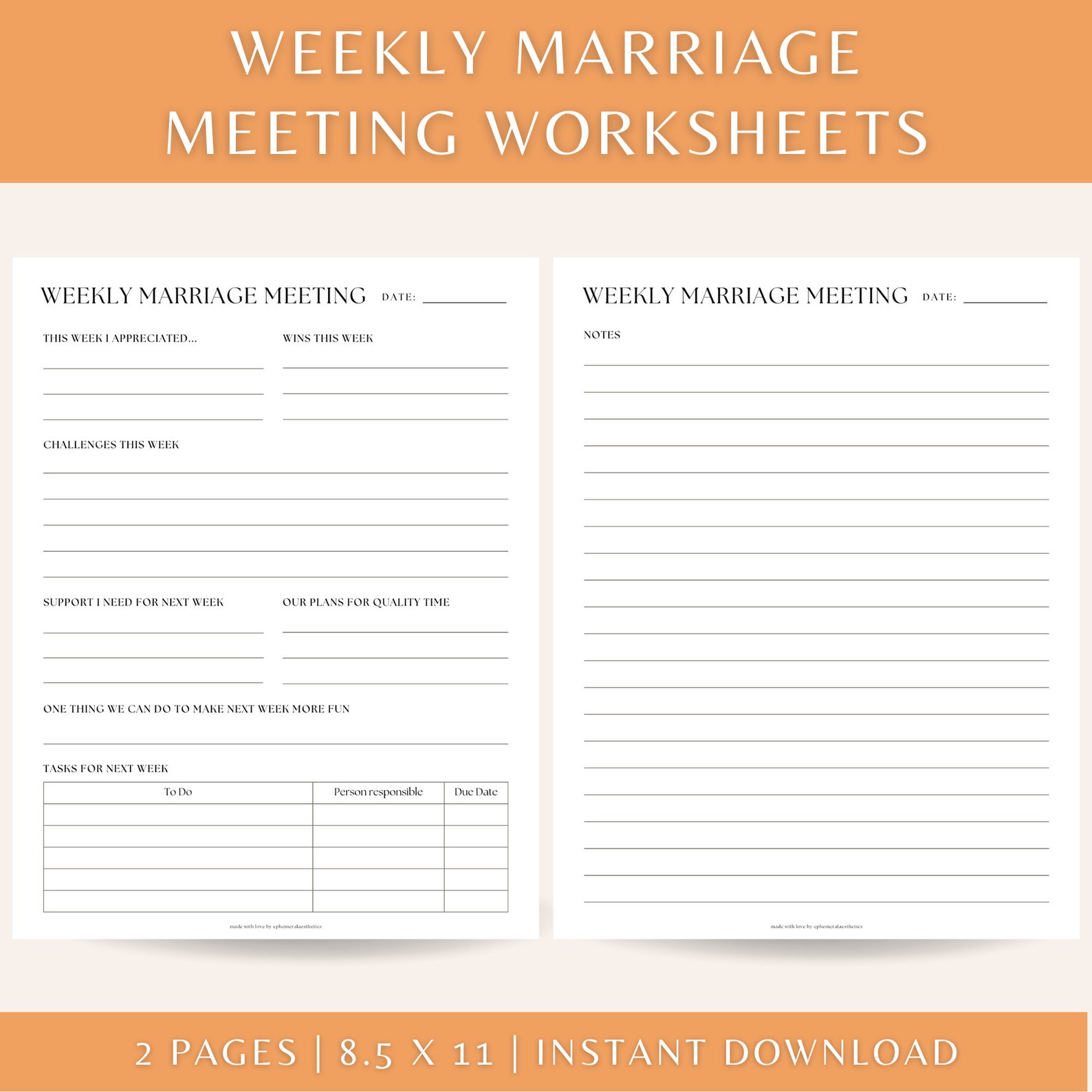 Weekly Marriage Meeting Printable, Weekly Marriage Check-in Worksheet ...
