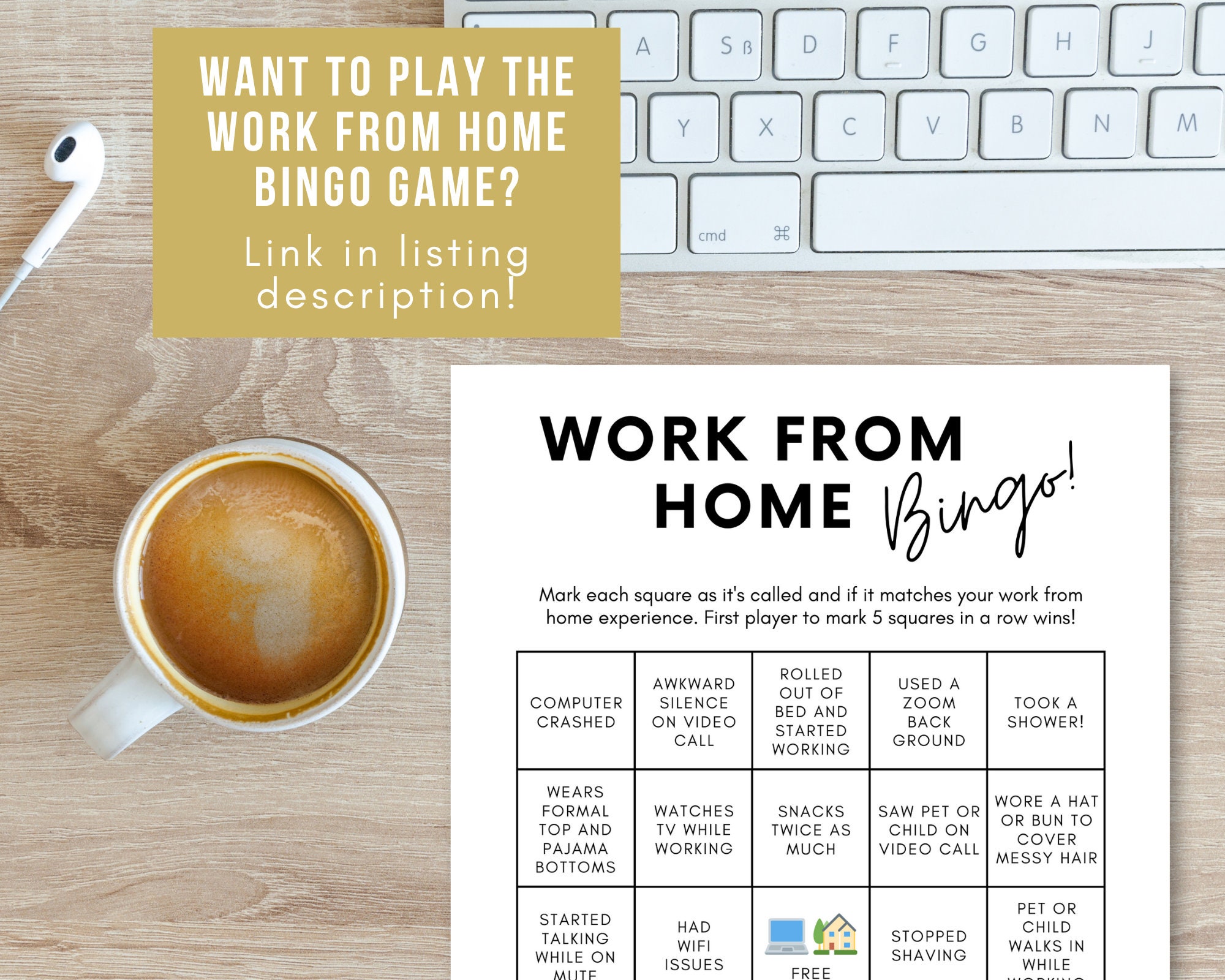 Work From Home Bingo Card Funny Work From Home Card Holiday | Etsy