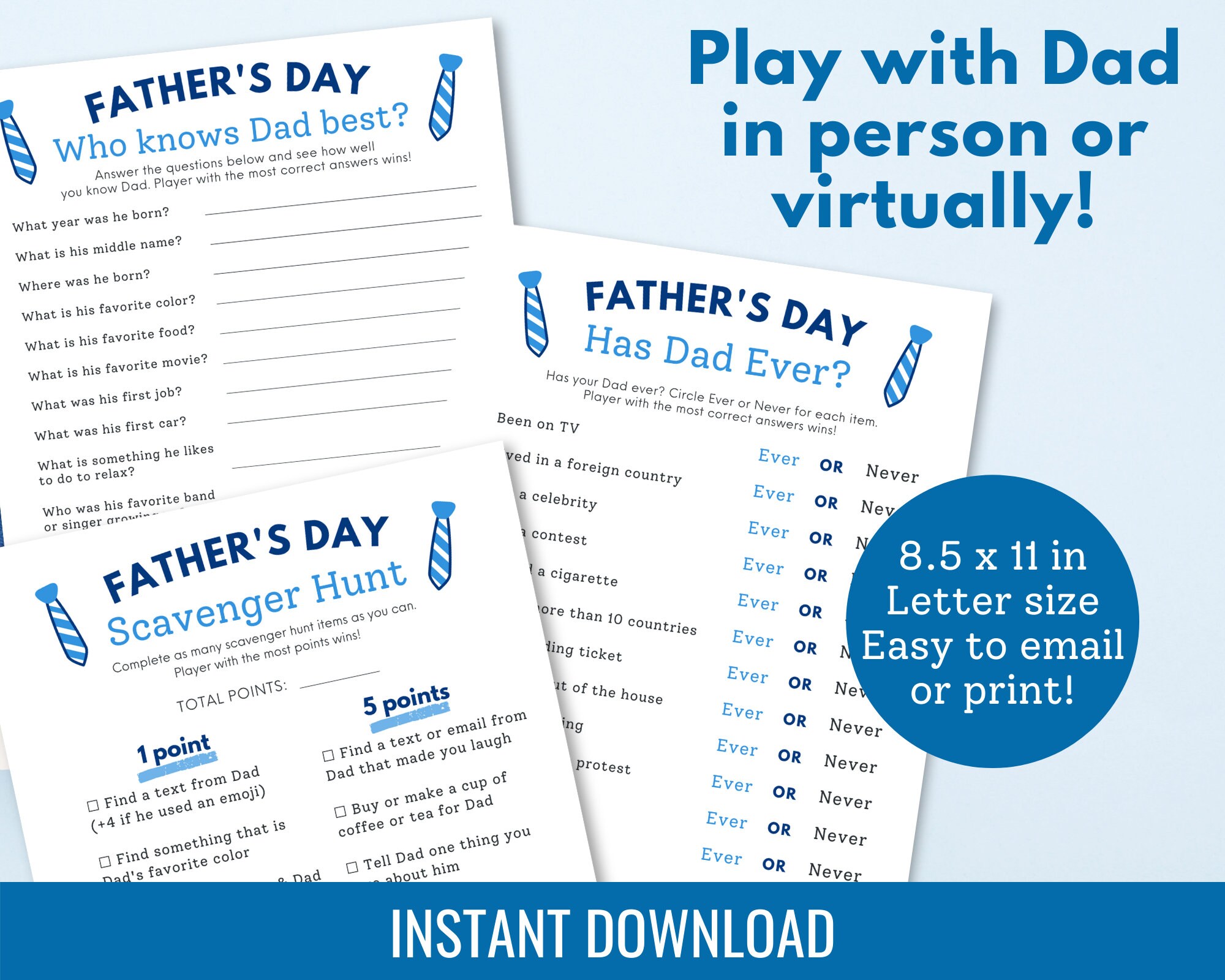 Father's Day 6 Games Bundle, Father's Day Games, Father's Day Activity ...
