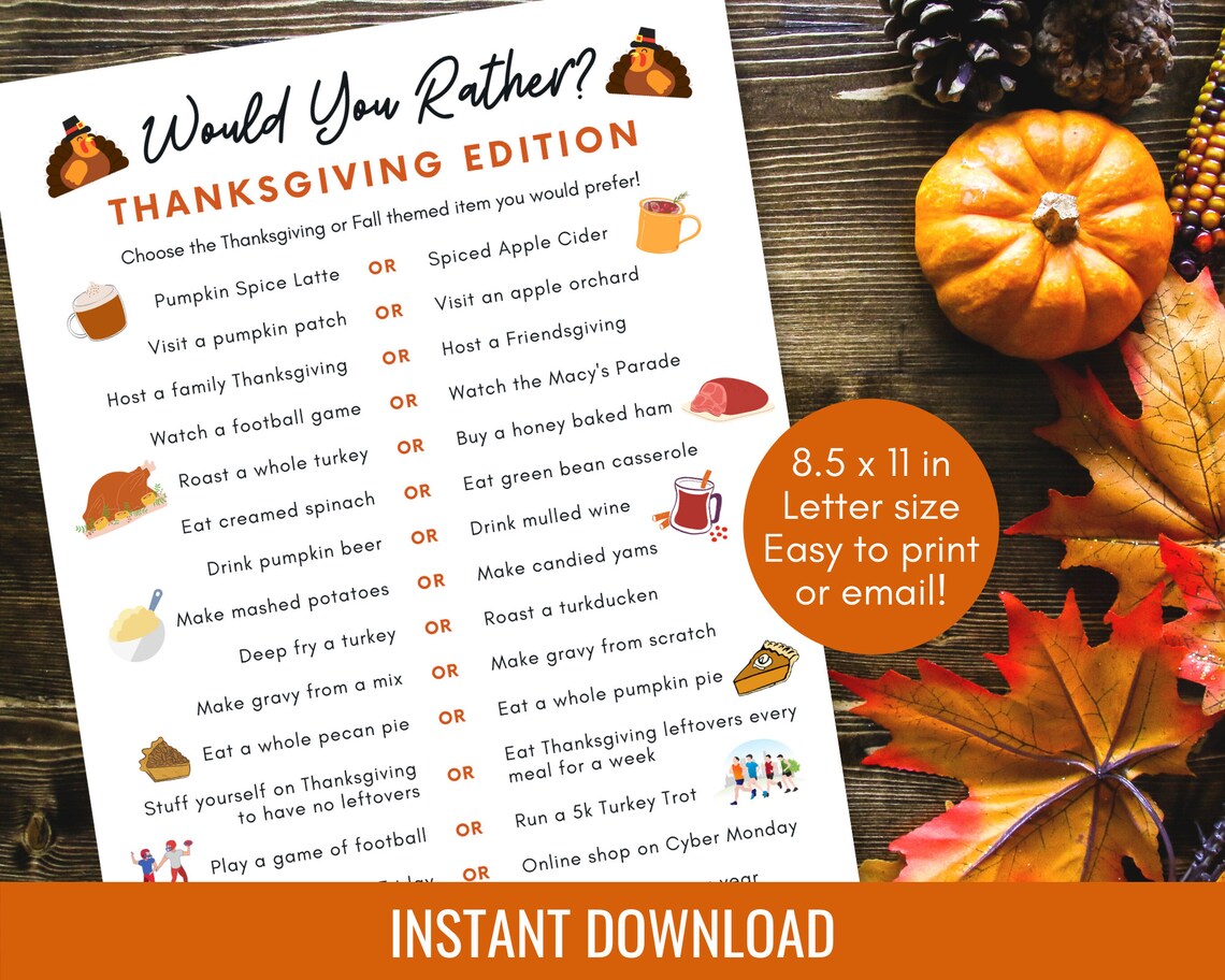 Thanksgiving Would You Rather Game, Thanksgiving Game for Adults ...