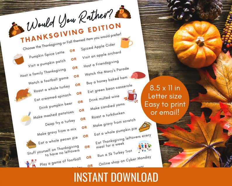 Thanksgiving Would You Rather Game, Thanksgiving Game for Adults ...