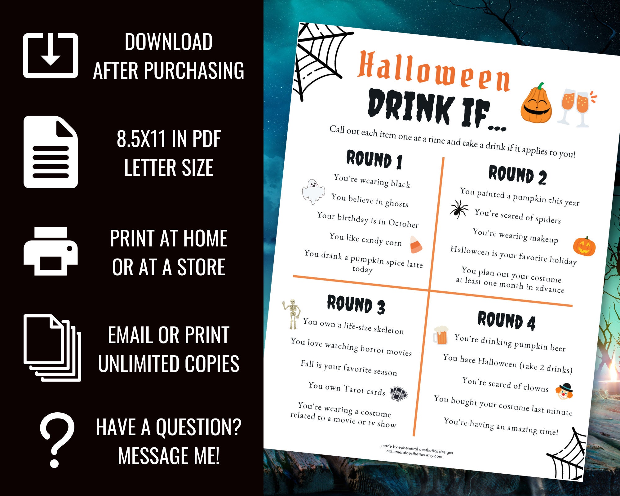 Halloween Drink If Game Halloween Drinking Game for Adults - Etsy