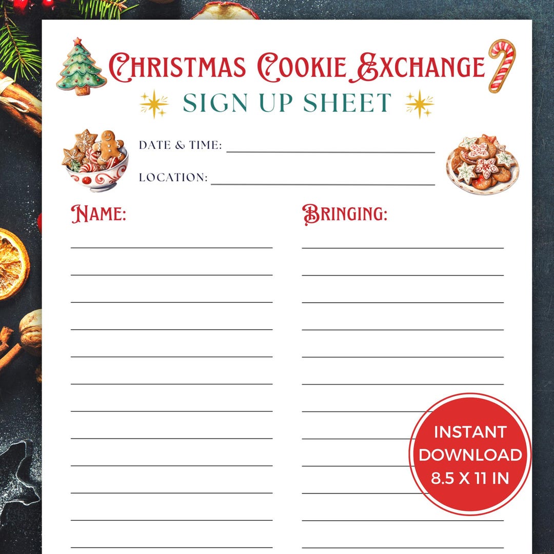 Christmas Cookie Exchange Sign up Sheet, Christmas Cookie Sign Up ...