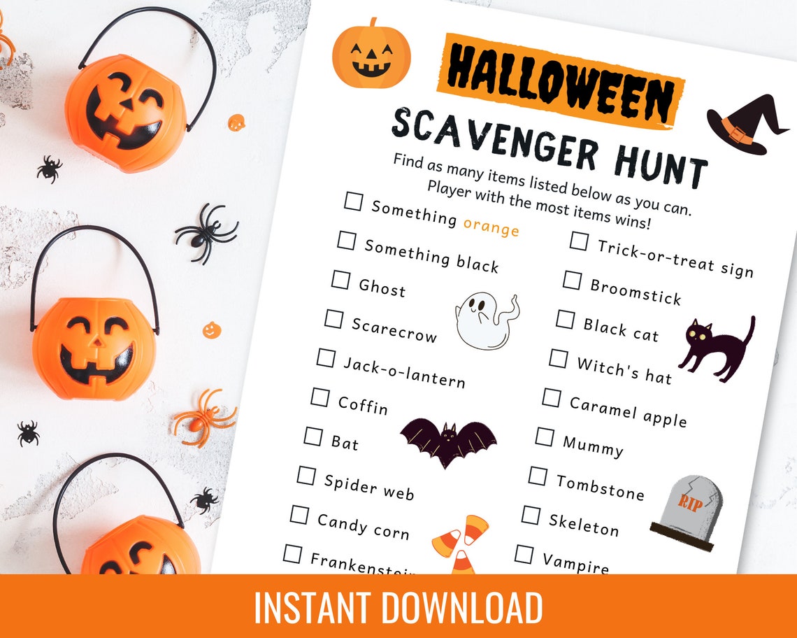 Halloween Scavenger Hunt Game for Kids, Halloween Printable Scavenger ...