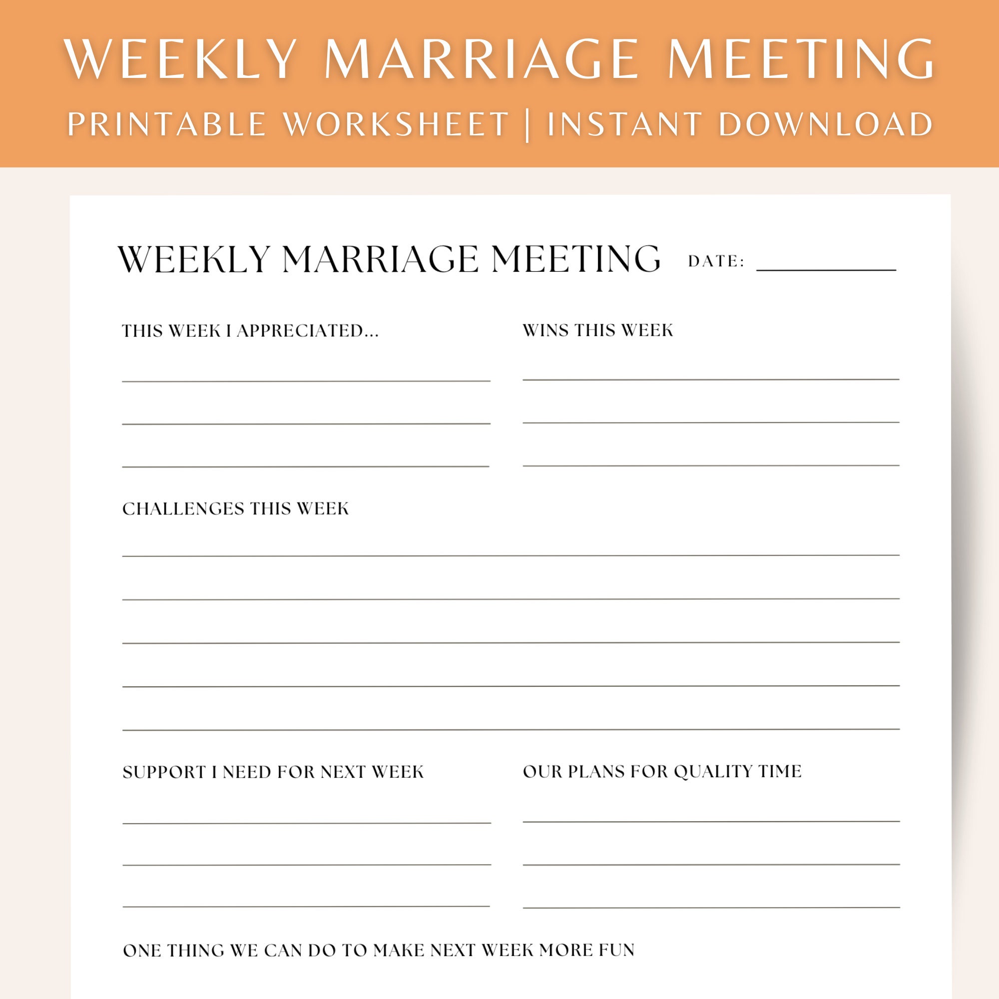 Weekly Marriage Meeting Printable, Weekly Marriage Check-in Worksheet ...