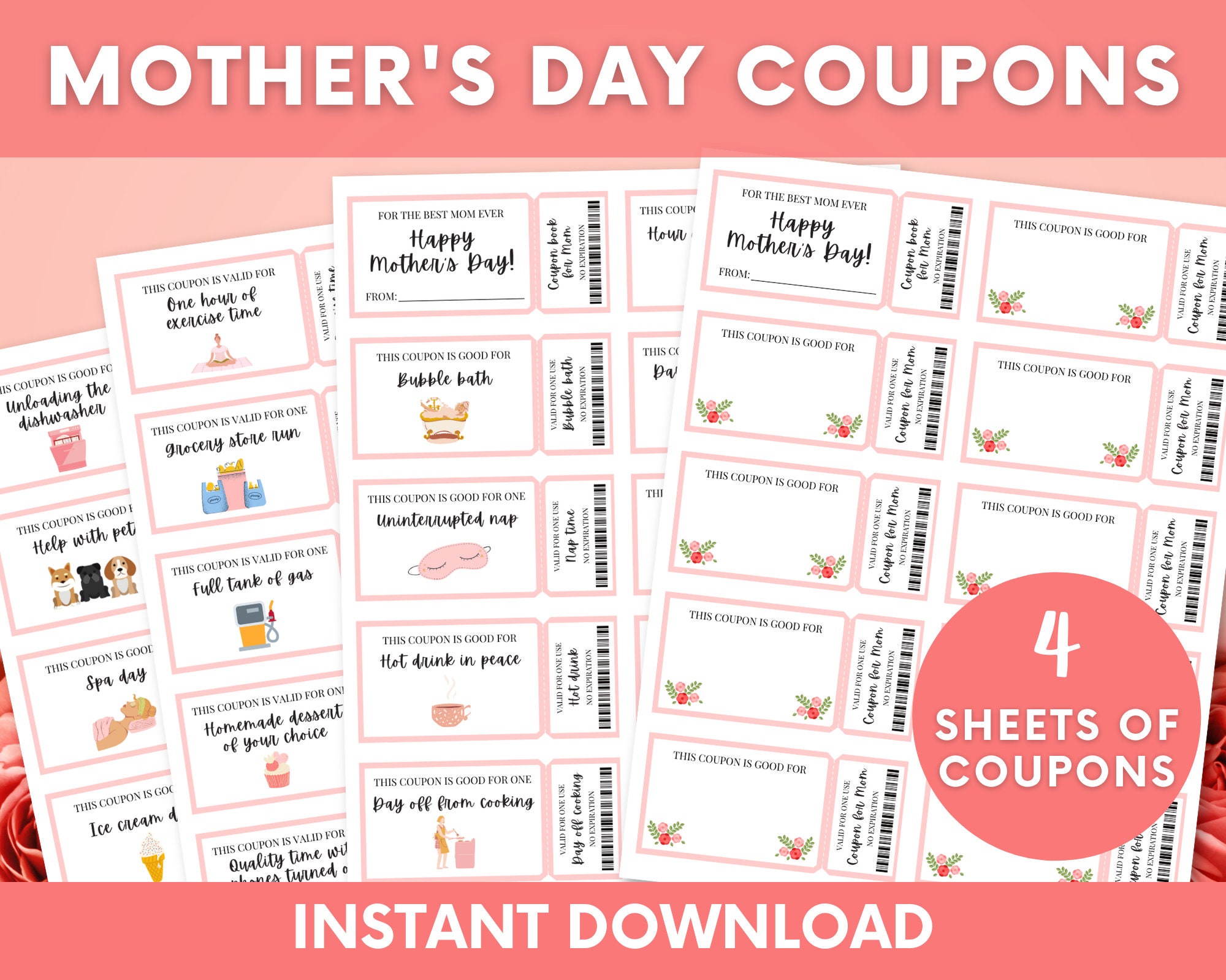Printable Mother's Day Coupons, Mother's Day Coupon Book, Mother's Day ...