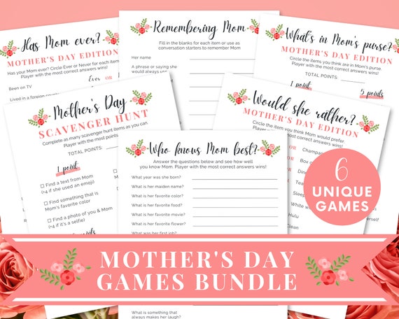 Mother's Day 6 Games Bundle Mother's Day Games - Etsy