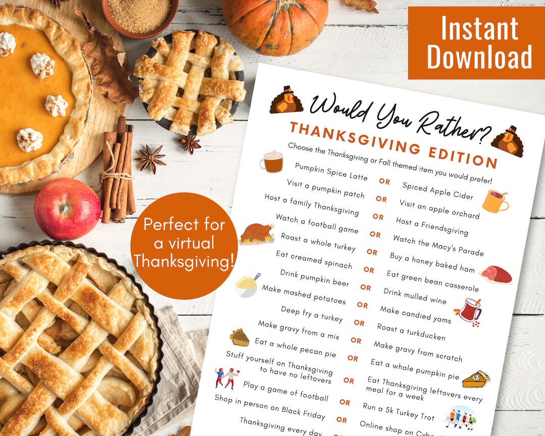 Thanksgiving Would You Rather Game, Thanksgiving Game for Adults ...