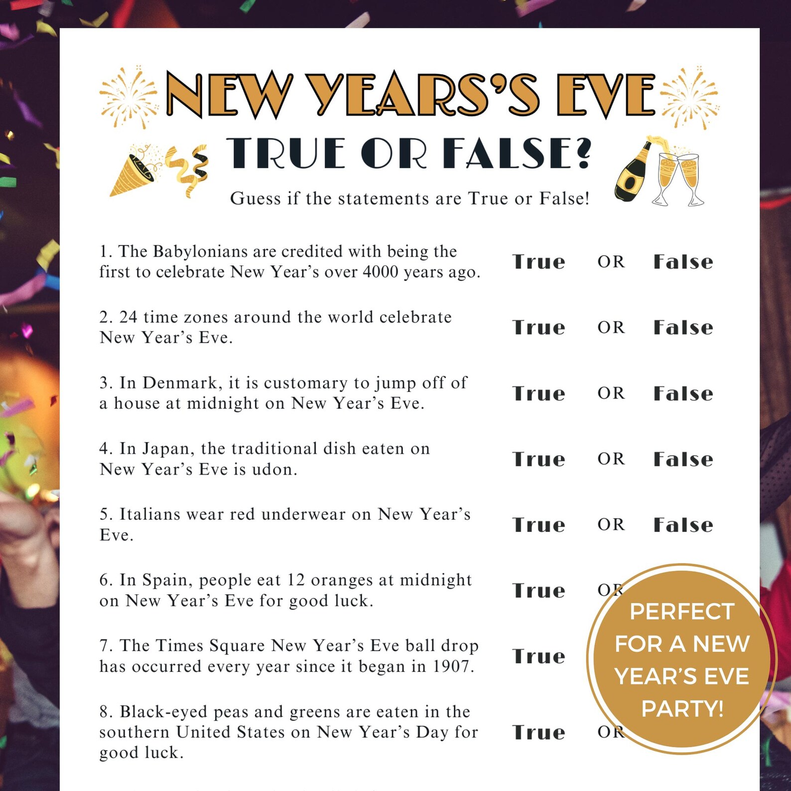 New Years Trivia Games, New Year's Eve Trivia Questions, 2025 New Year ...