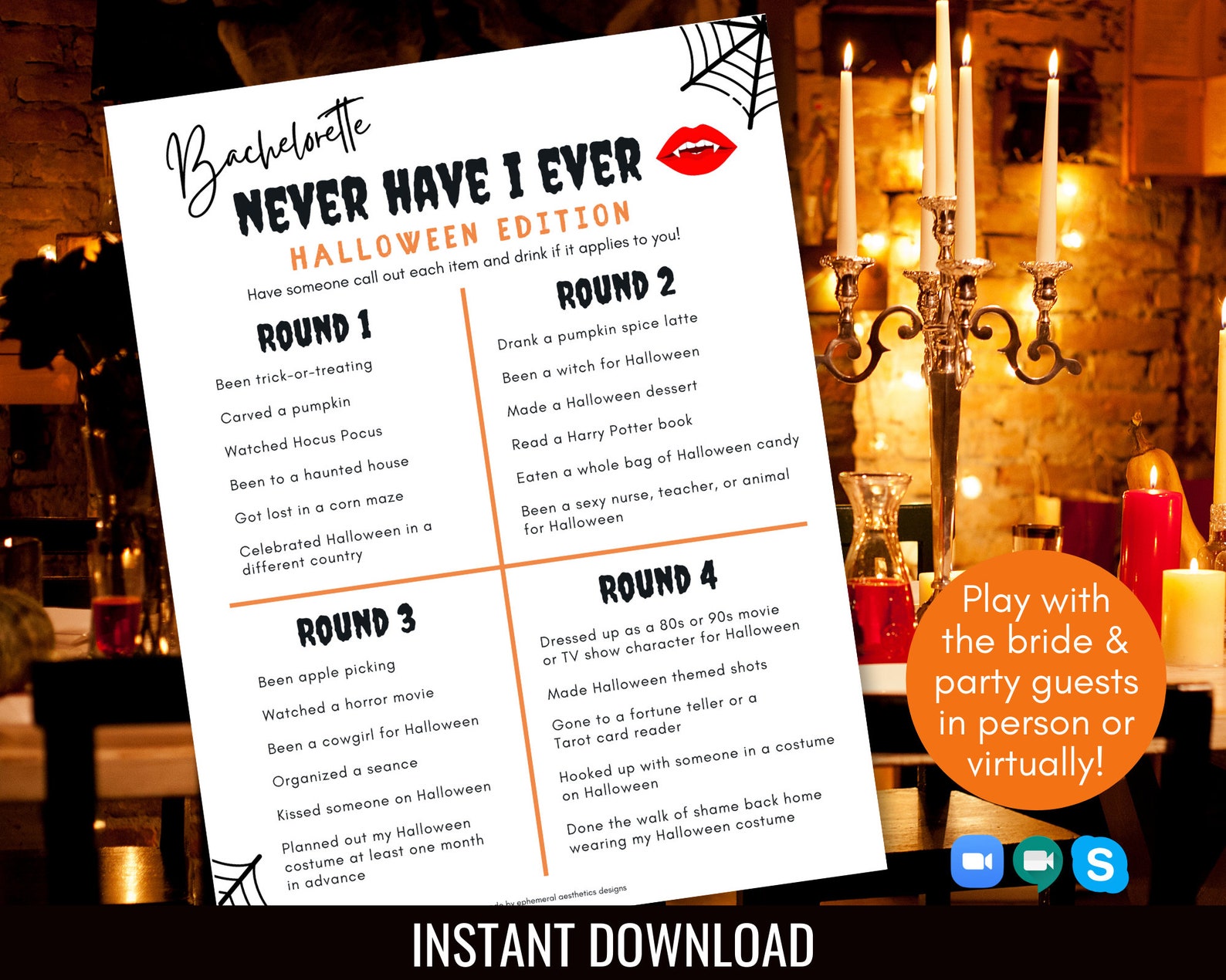 Halloween Bachelorette Never Have I Ever Game Halloween Hen - Etsy