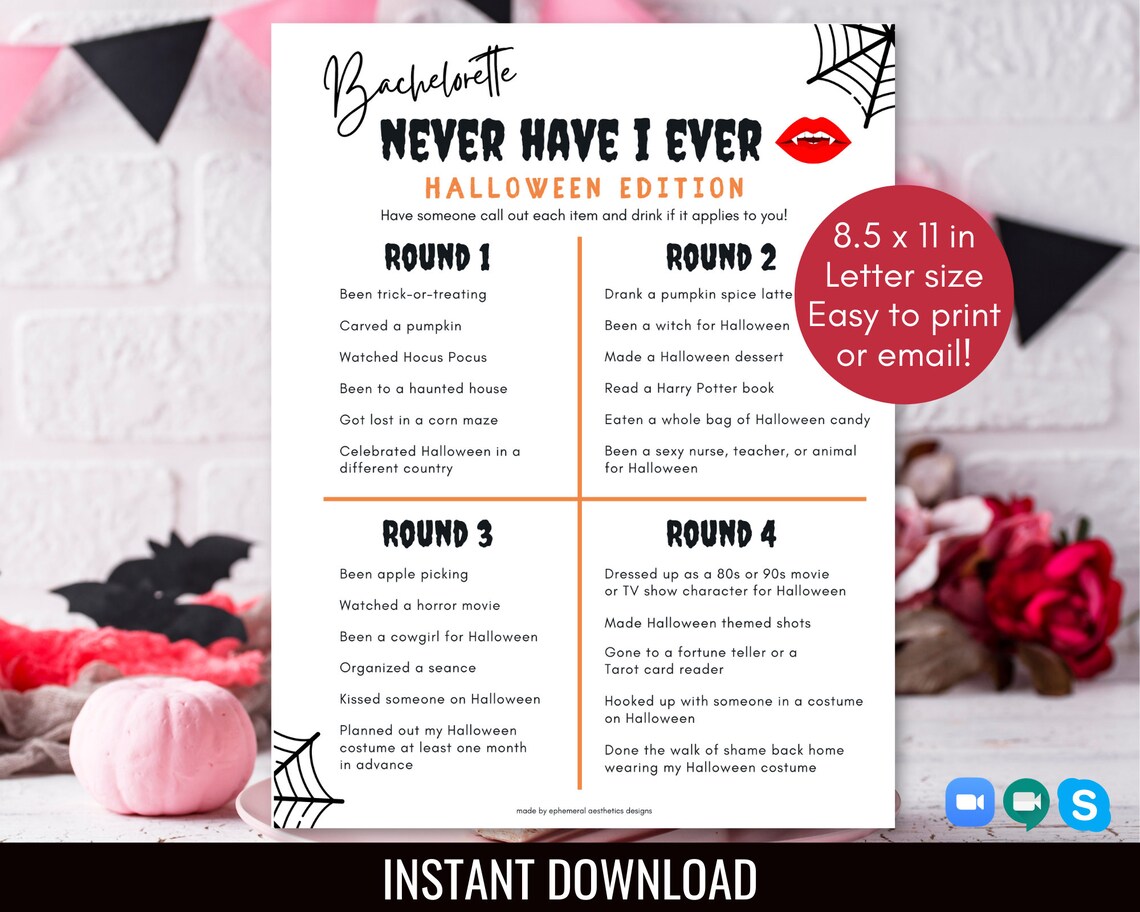 Halloween Bachelorette Never Have I Ever Game Halloween Hen - Etsy