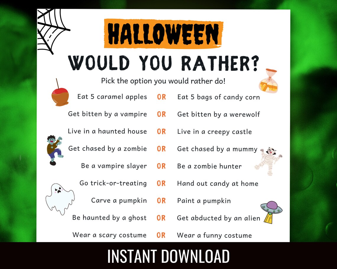 Halloween Would You Rather Game, Halloween Kids Party Game, Halloween ...