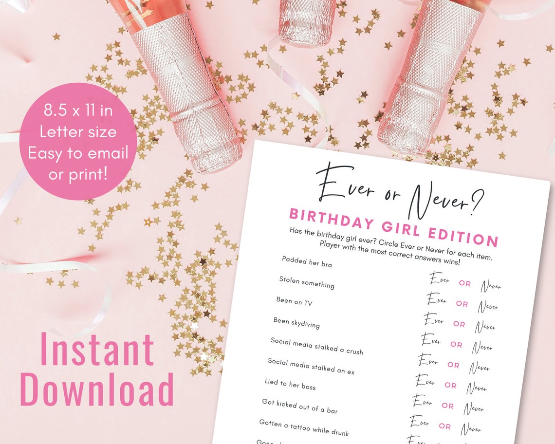 Ever or Never Birthday Game Adult Birthday Party Game | Etsy