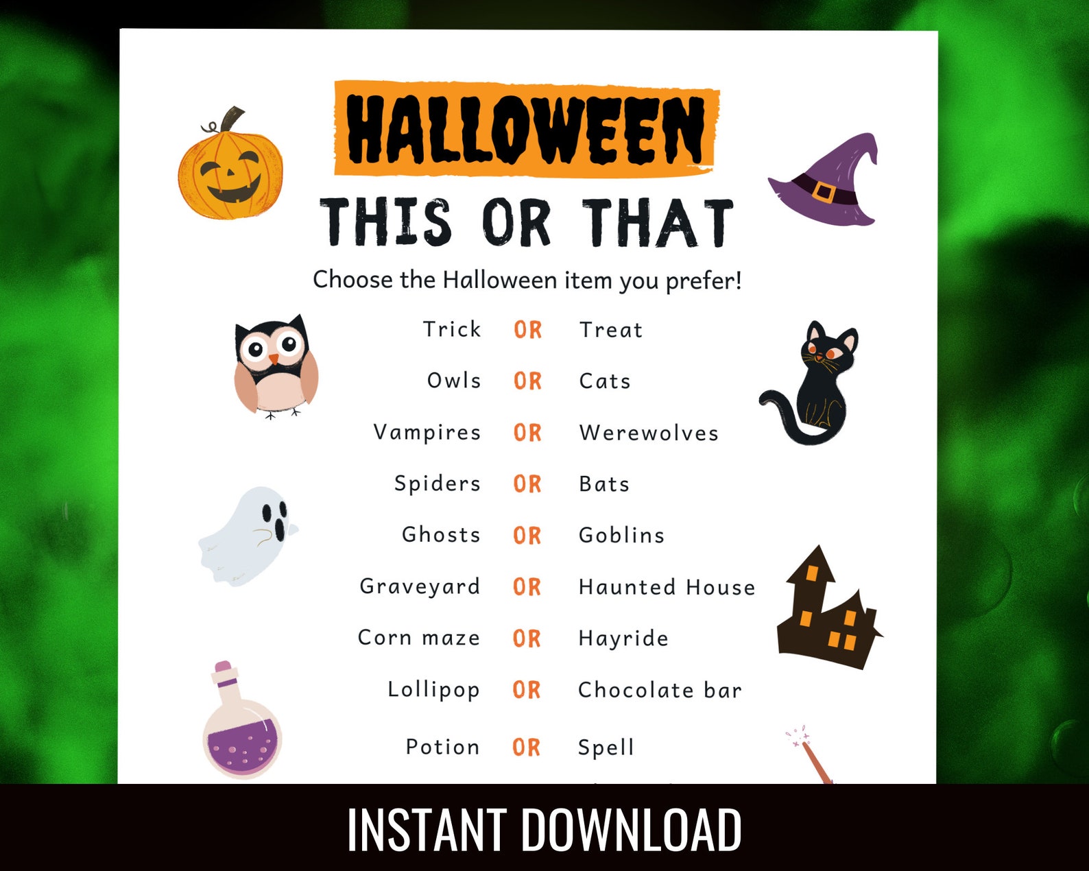 Halloween This or That Game, Halloween Kids Game, Halloween Printable ...