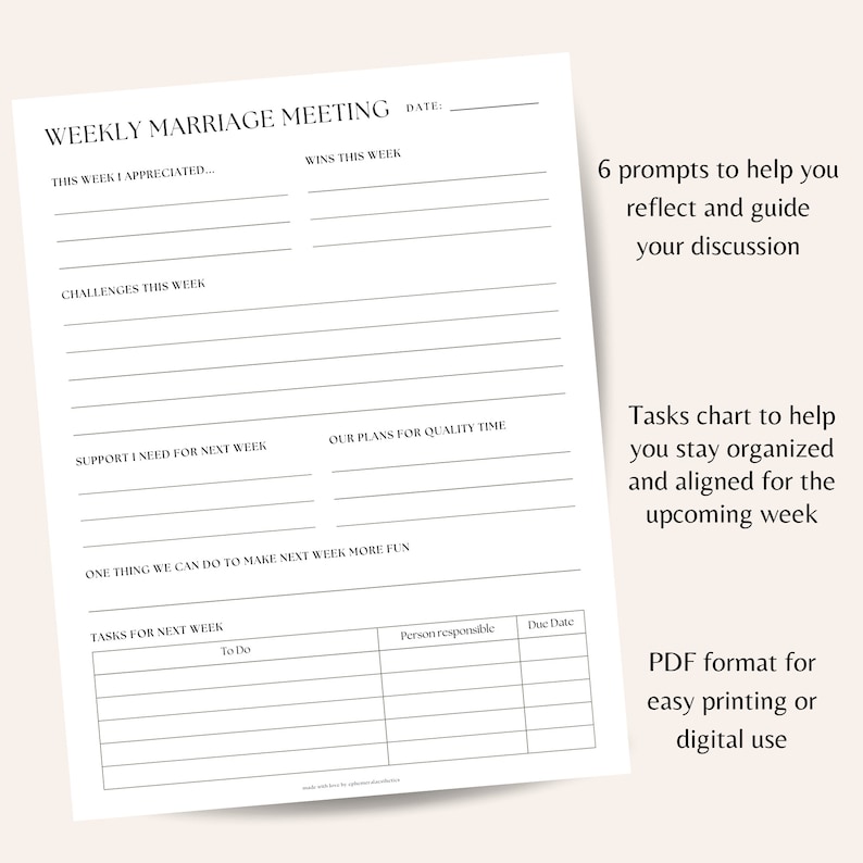 Weekly Marriage Meeting Printable: Relationship Check-in (PDF) - Etsy