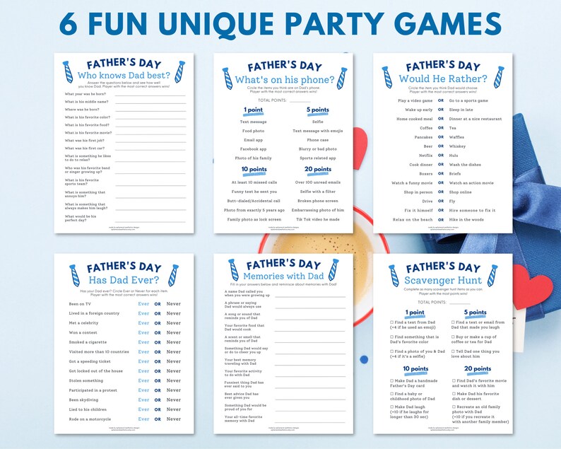 Father's Day 6 Games Bundle, Father's Day Games, Father's Day Activity ...