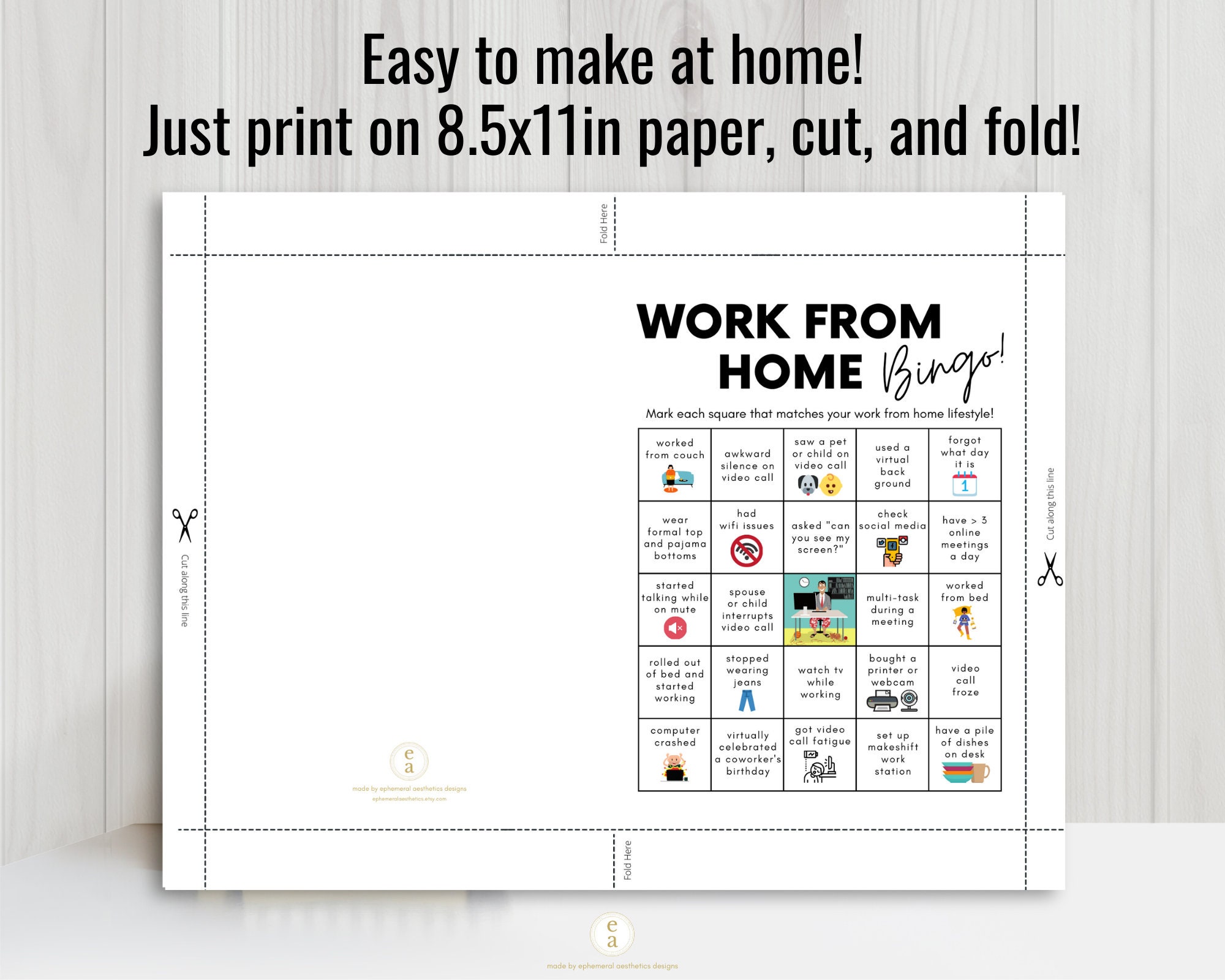 Work From Home Bingo Card Funny Work From Home Card Holiday | Etsy