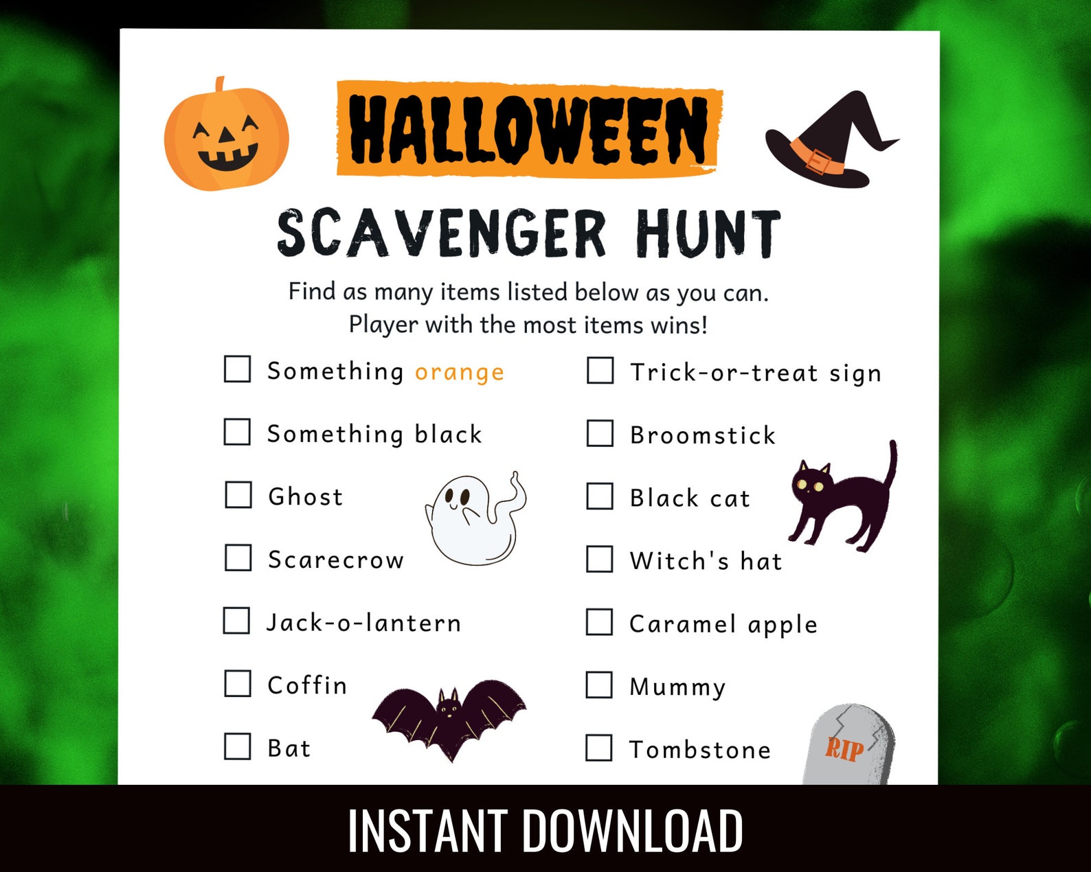 Halloween Scavenger Hunt Game for Kids, Halloween Printable Scavenger ...