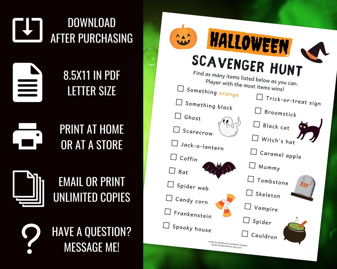 Halloween Scavenger Hunt Game for Kids, Halloween Printable Scavenger ...
