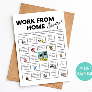 Work From Home Bingo Card Funny Work From Home Card Holiday - Etsy