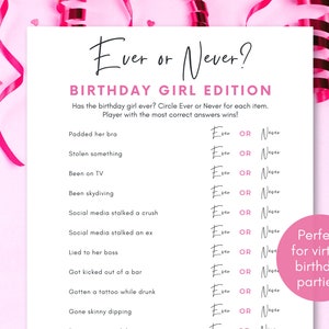 Ever or Never Birthday Game Adult Birthday Party Game - Etsy