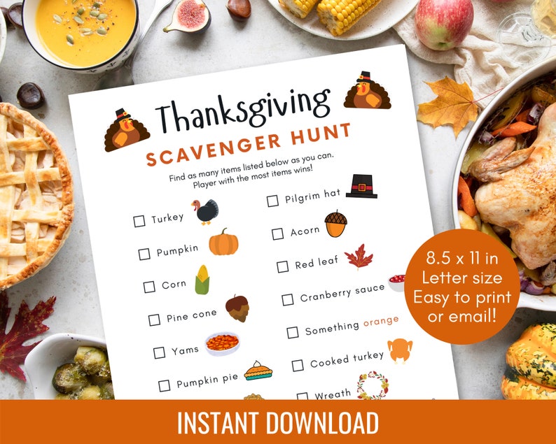 Thanksgiving Scavenger Hunt Thanksgiving Kids Game | Etsy
