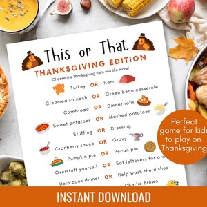 Thanksgiving This or That Printable, Thanksgiving Kids Game ...