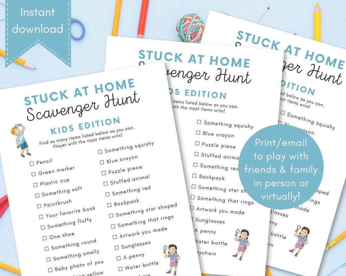 Stuck at Home Scavenger Hunt for Kids Social Distance Game - Etsy
