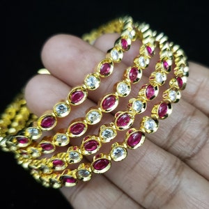 Pota Stone Indian Bangles Set, 4 Bangle Set, 22k Gold Plated ...