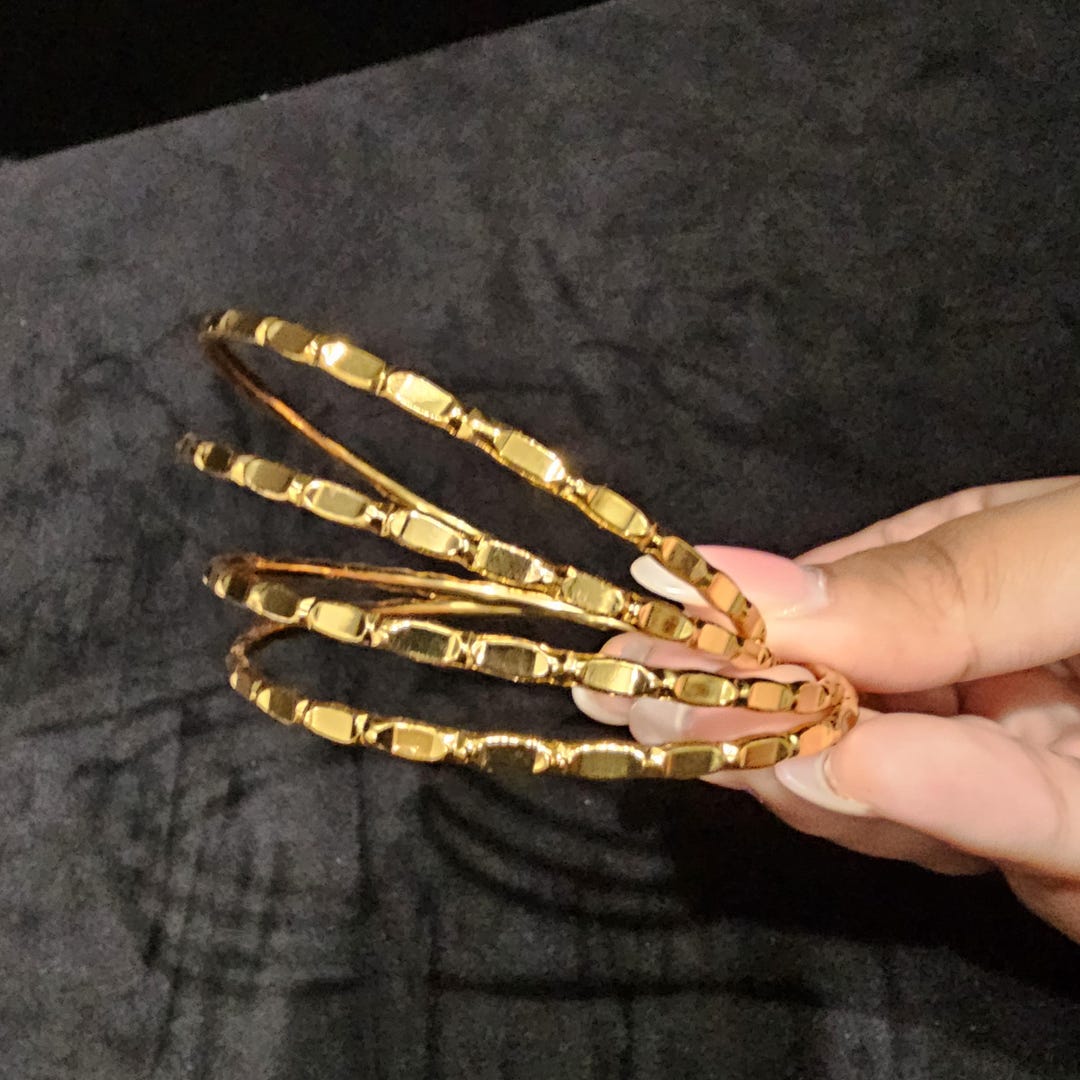 Indian Bangles, 22k Gold Plated 4 Bangles Set, Traditional Indian Wedding Bangles, Gold Covering ...