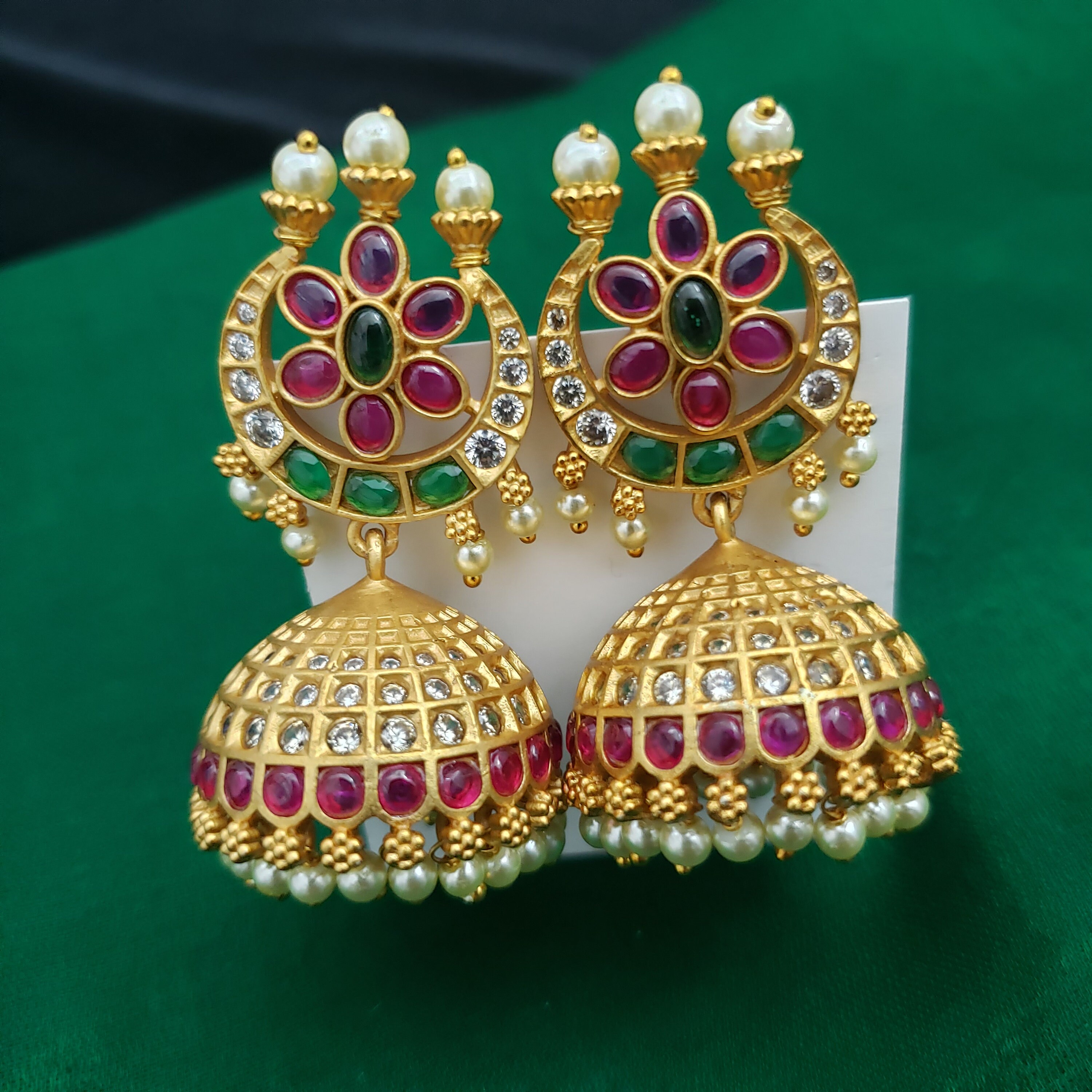 Uncut Pattern Jumkas With Pota Stones, Ethnic Jewelry, Buttalu, Jumkas ...