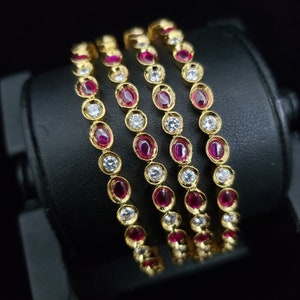Pota Stone Indian Bangles Set, 4 Bangle Set, 22k Gold Plated ...