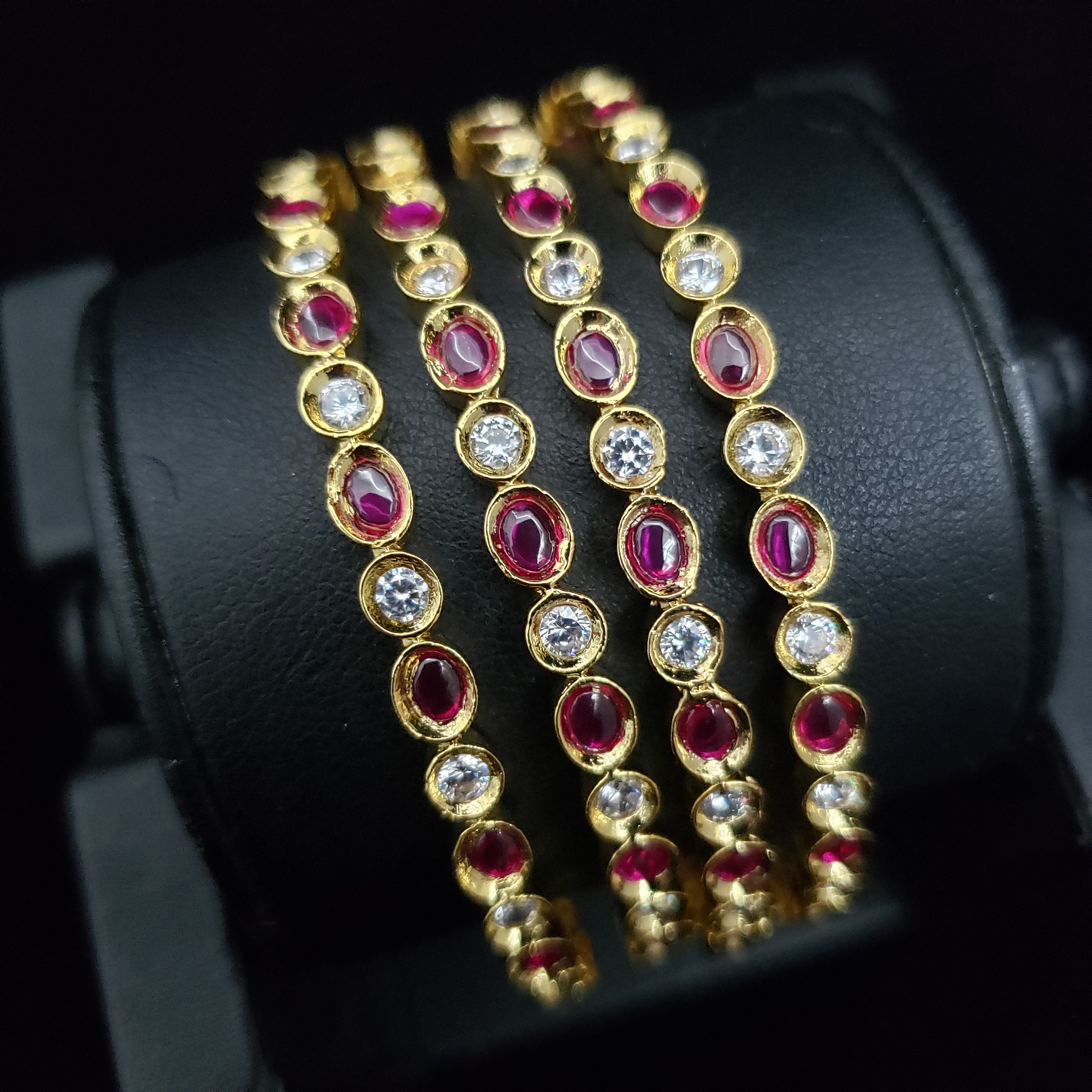 Pota Stone Indian Bangles Set 4 Bangle Set 22k Gold Plated - Etsy