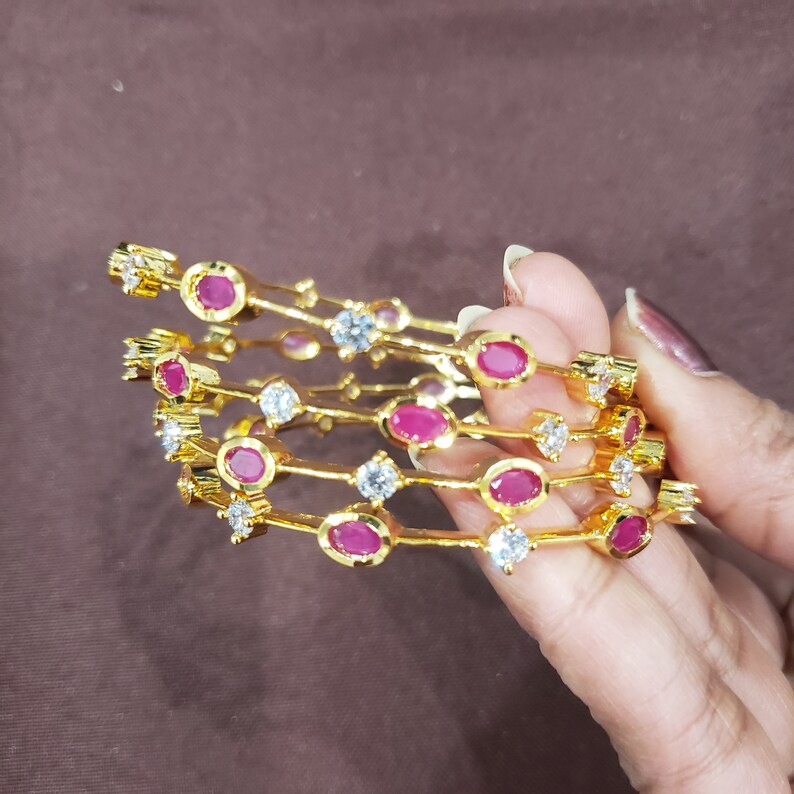 Pink Indian Bangles 22k Gold Plated 2 Bangles Set Mix N - Etsy