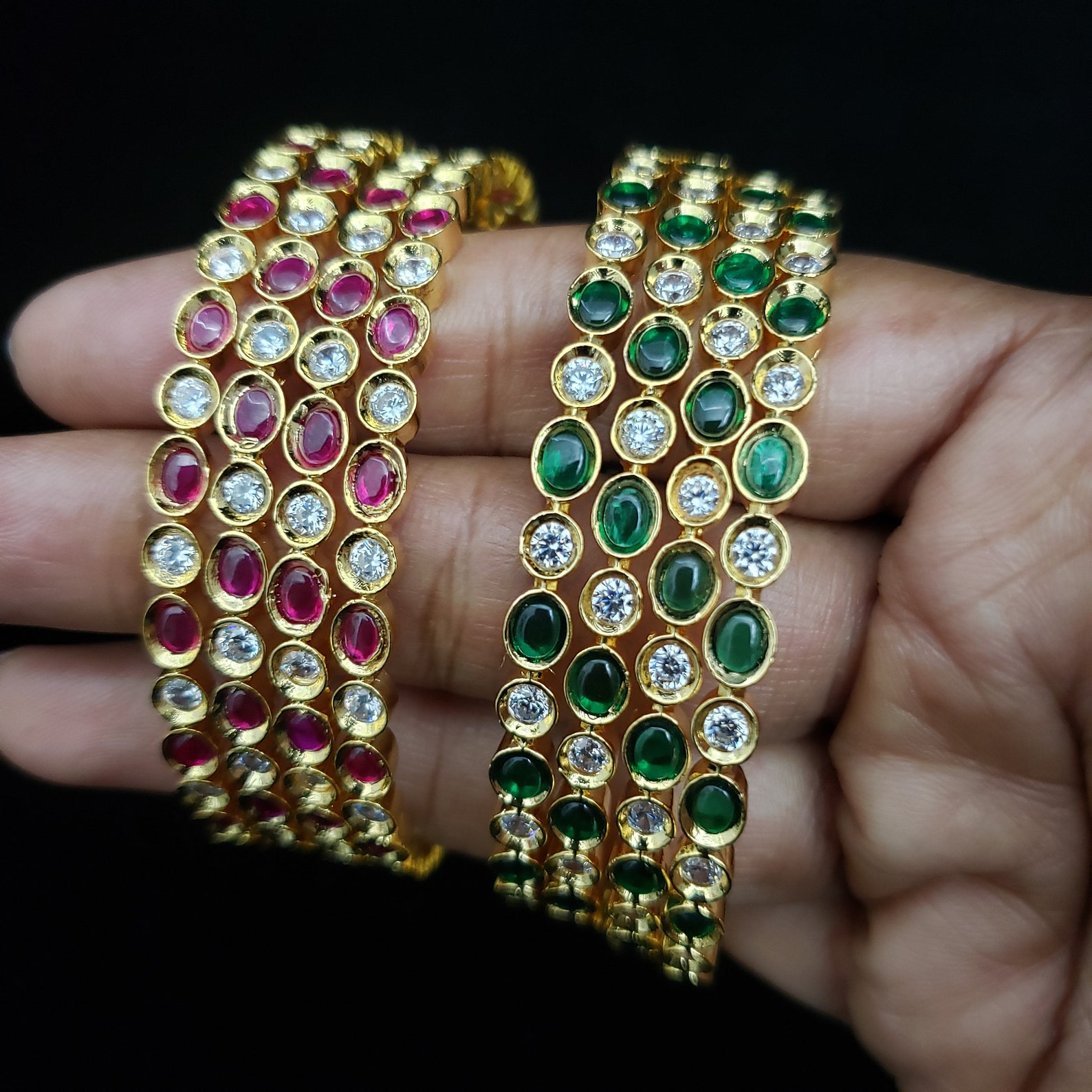 Pota Stone Indian Bangles Set 4 Bangle Set 22k Gold Plated - Etsy