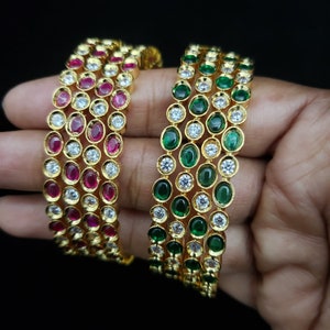 Pota Stone Indian Bangles Set, 4 Bangle Set, 22k Gold Plated ...