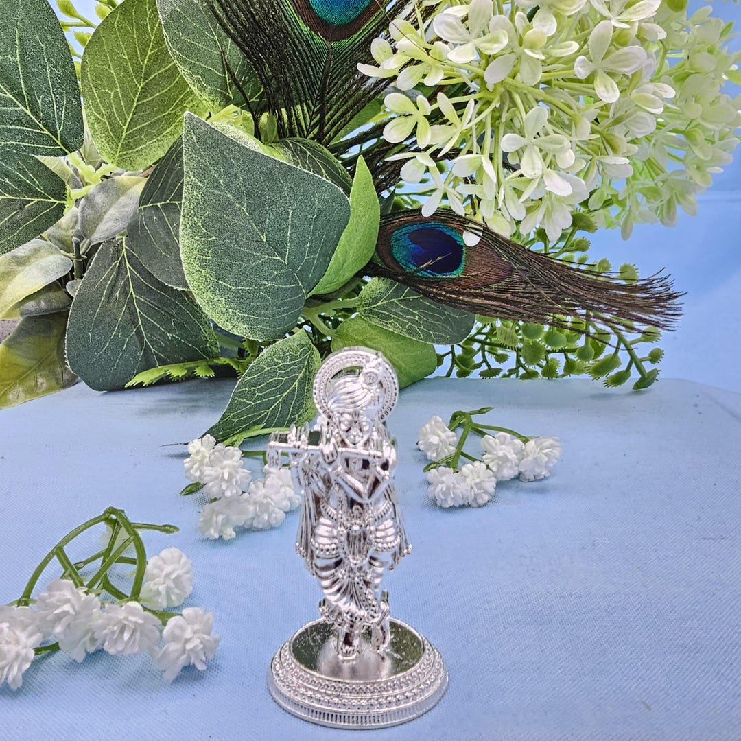 Pure Silver Murali Krishna Idol, Shri Krishna Silver Murthy, Pooja Room ...