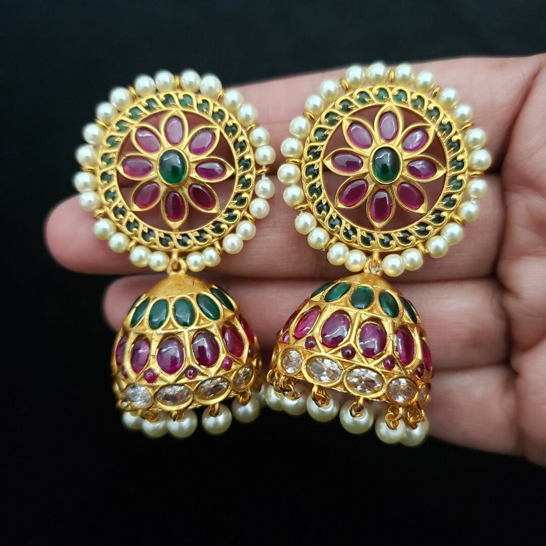 Traditional Jumka,indian Jewelry, Chandbali, Pota Stones Buttalu ...