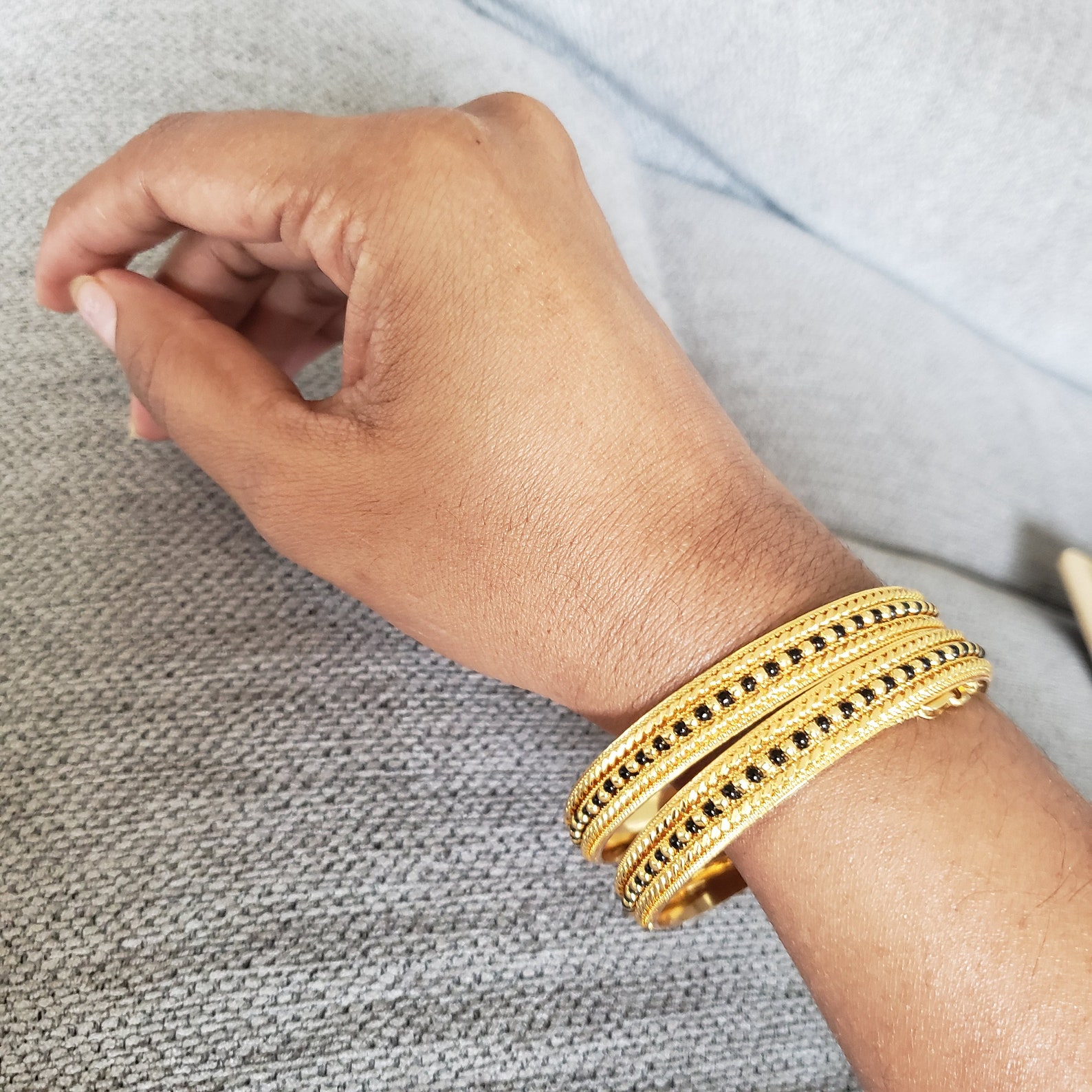 Black Beads Indian Bangles Set, 2 Bangle Set, 22k Gold Plated, Set ...