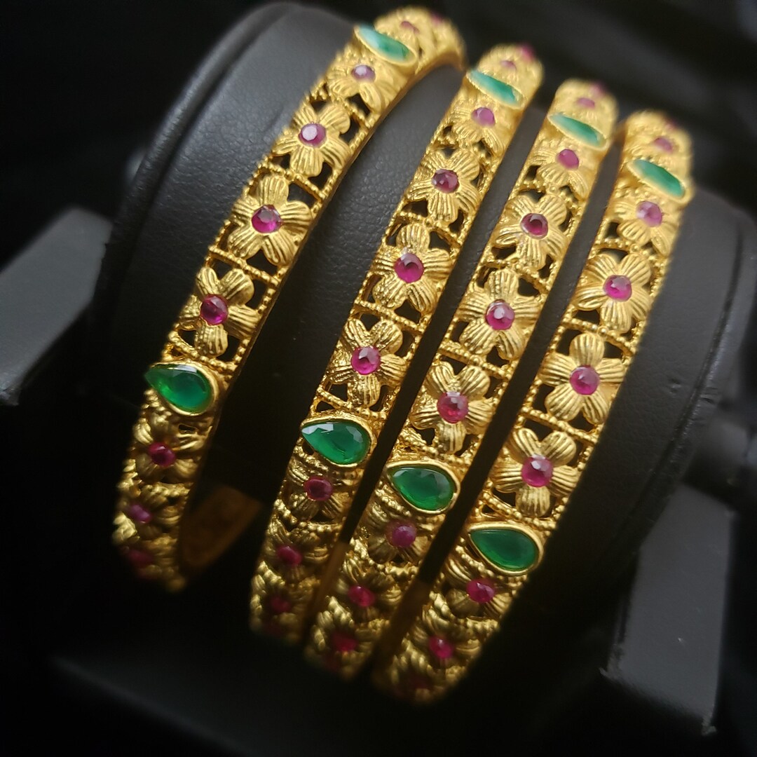 Matte Finish Bangles Set, 4 Bangle Set, 22k Gold Plated, Wedding ...