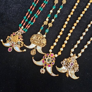 Puligoru Pendant With Chain, Indian Traditional Pendant With Semi ...