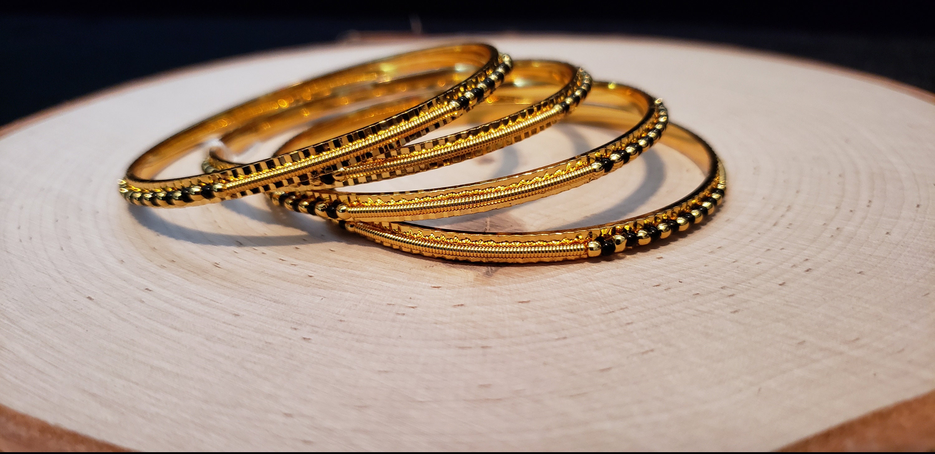 Black Beads Bangles Set 4 Bangle set 22k Gold Plated Black | Etsy