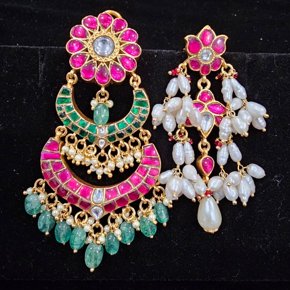 Silver kundan earrings store