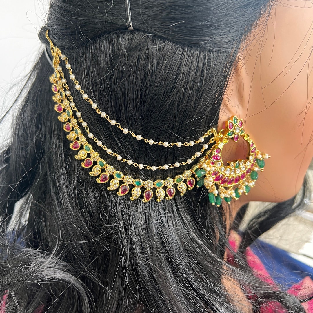 Hair Decor Chempaswaralu, Bright Gold Finish Earrings Extensions ...