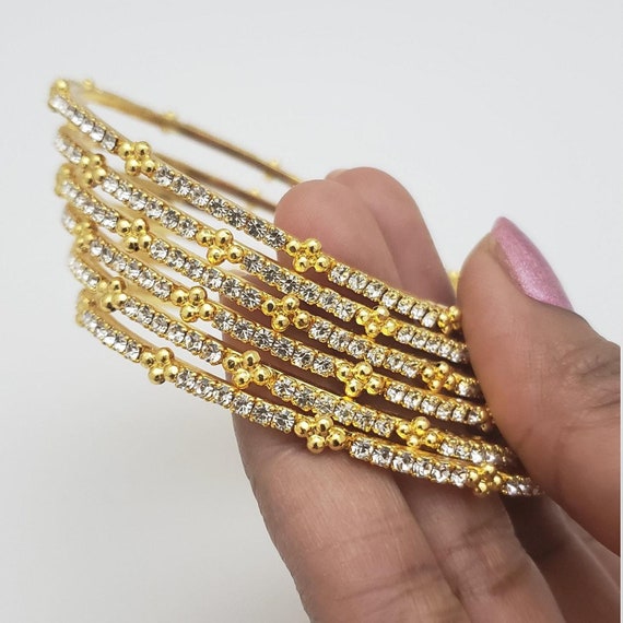 Bangles Set 6 Bangle Set 22k Gold Plated White CZ Bangles Set Wedding Bangles Mix N Match Bangles Etsy Finland