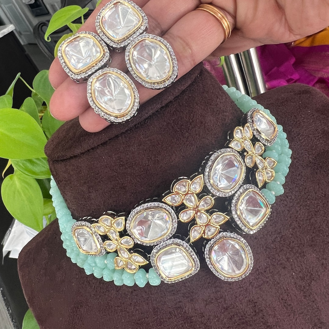 Mozonite Necklace,choker Made With Teal Color Pumpkin Beads, With ...