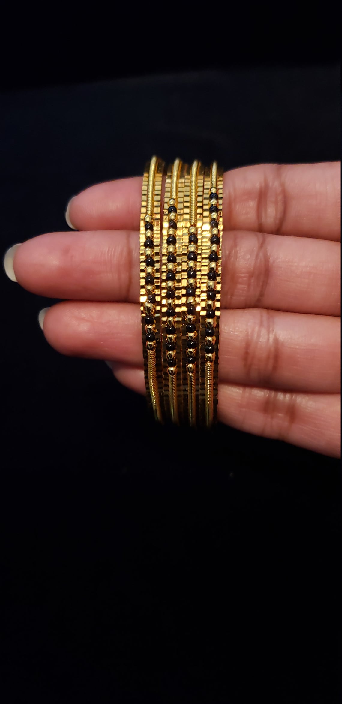 Black Beads Bangles Set 4 Bangle set 22k Gold Plated Black | Etsy