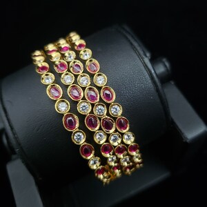 Pota Stone Indian Bangles Set, 4 Bangle Set, 22k Gold Plated ...